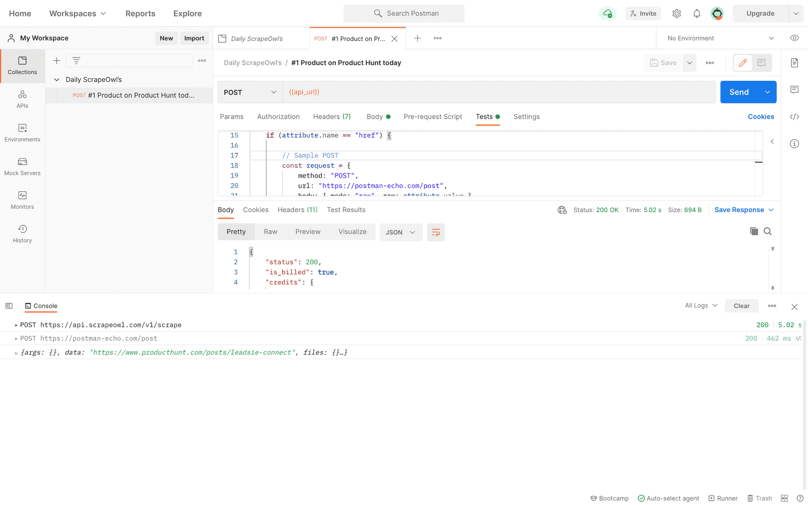 Scraping Data with Postman and ScrapeOwl